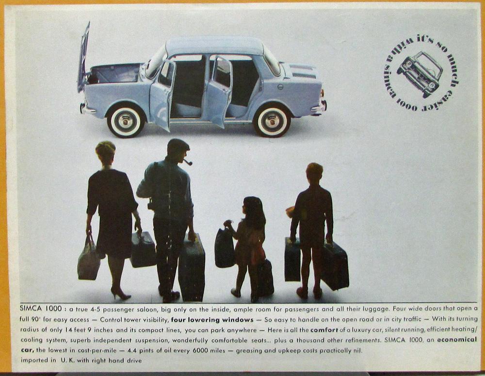 1959 thru 1961 ? SIMCA 1000 Car UK English Sales Data Sheet Color ...