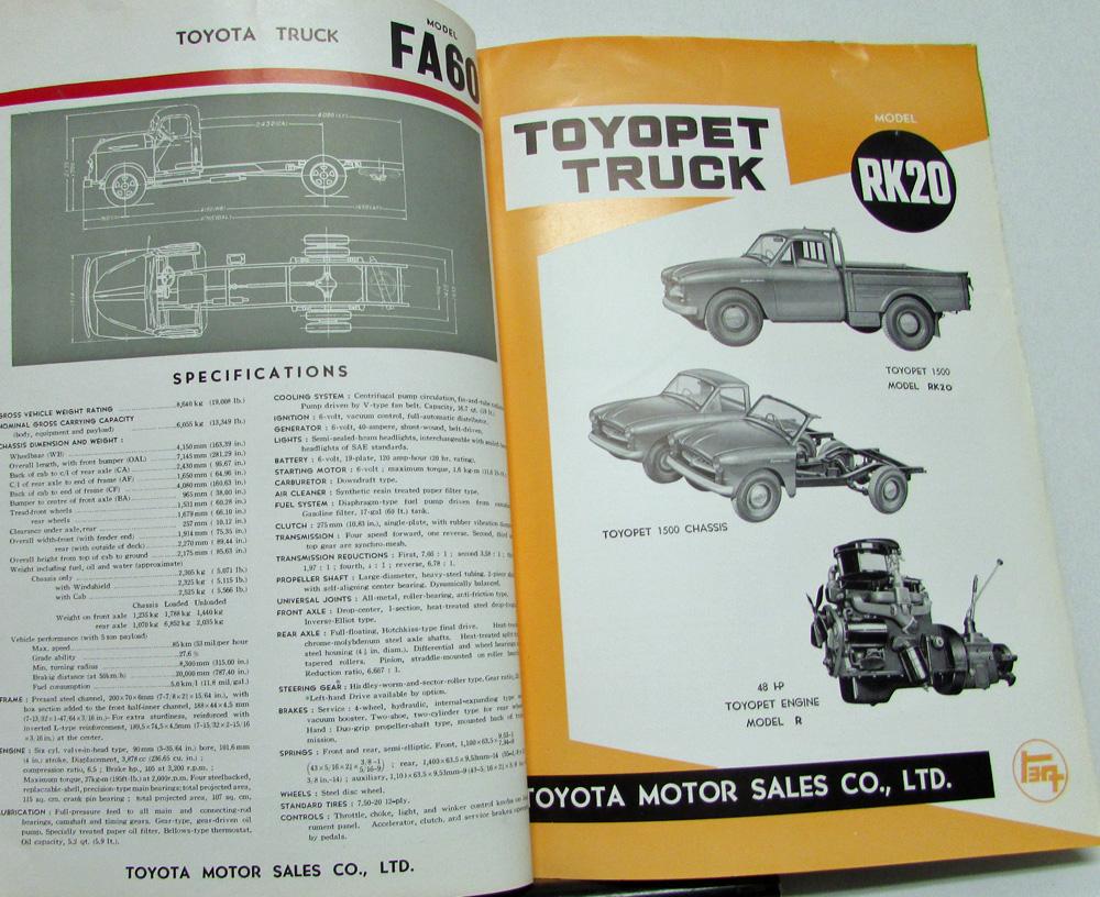 1960 1961 Toyota & Toyopet Land Cruiser & Truck & Car Data Sheets Eng ...