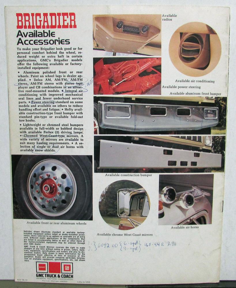 1978 GMC Brigadier 9500 Series Short Conventional Truck Sales Brochure ...
