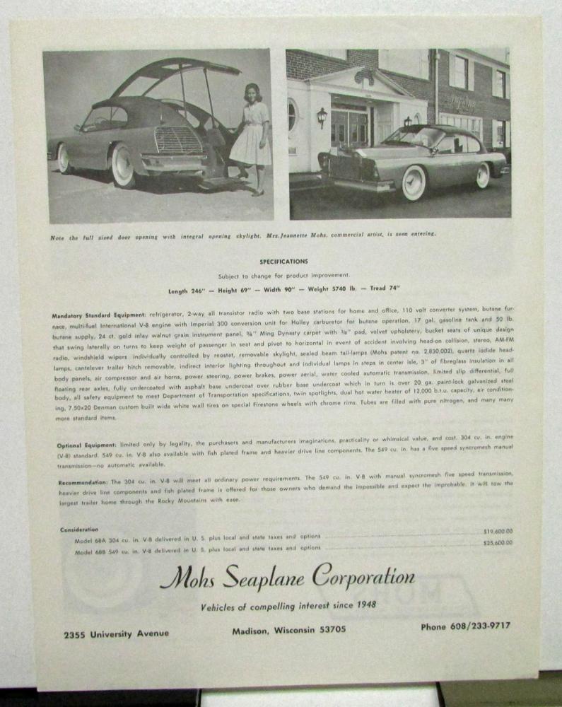 1967 Mohs Ostentatienne Opera Sedan Car Sales Sheet Leaflet Mohs ...