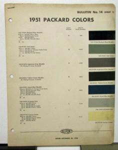 1951 Packard Color Paint Chips DuPont Formulas Leaflet Original