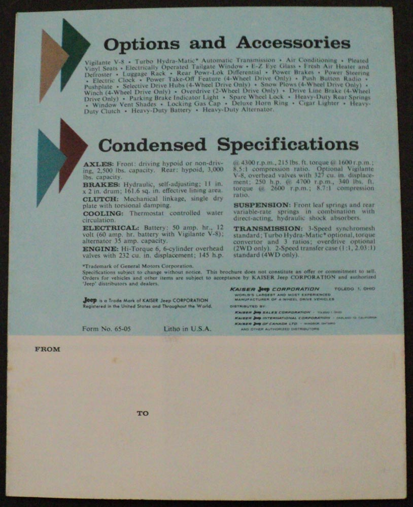 1965 Jeep Wagoneer Vigilante V8 Hi Torque Kaiser Sales Brochure