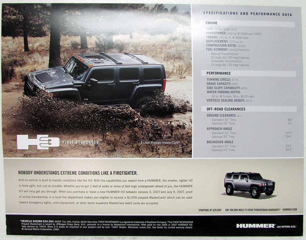 2006-2007 Hummer H3 First Responder Sales Data Sheet 2006-2007 Hummer H3 First Responder Sales Data Sheet