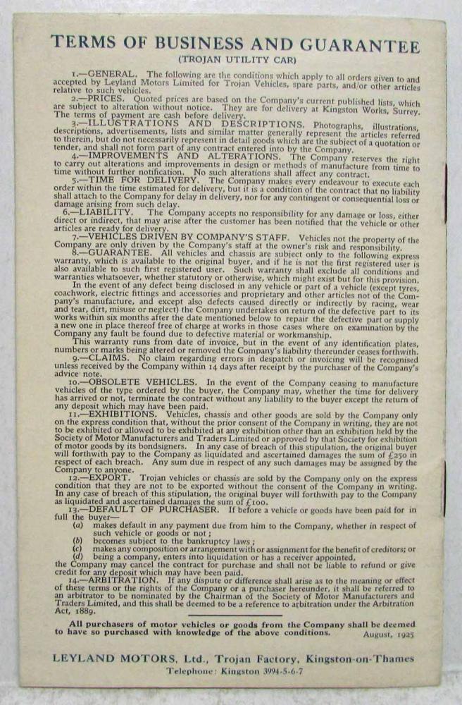1920-1925 Trojan Utility Car Specs & Description Sales Brochure ...