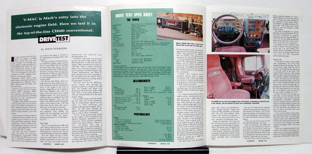 1991 Mack Truck Model CH600 Electronic Bulldog Magazine March Edition