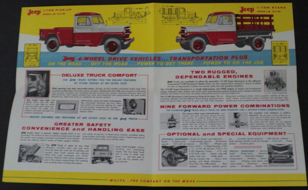 1952 Jeep 1 Ton 4 Wheel Drive Truck Willys Color Brochure Original ...
