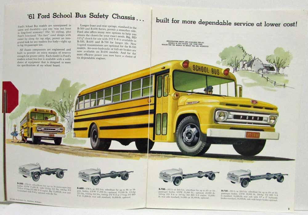 1961 Ford Trucks School Bus Chassis B-500 B-600 B-700 B-750 Sales ...