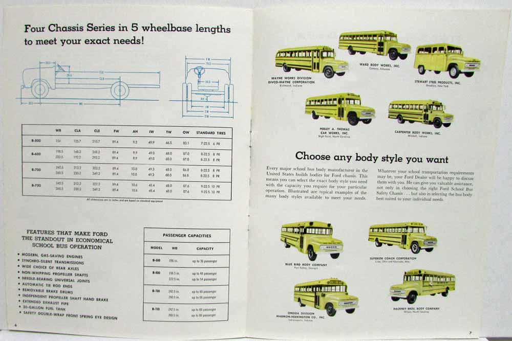1961 Ford Trucks School Bus Chassis B-500 B-600 B-700 B-750 Sales ...