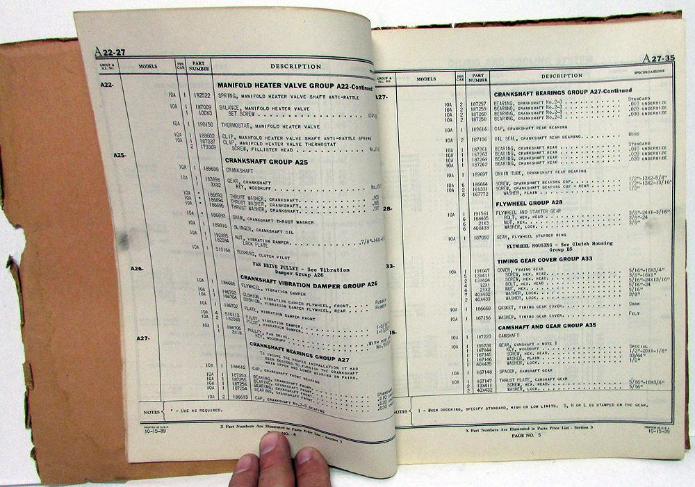 1940 Studebaker Commander Dealer Chassis Parts Catalog Book Model 10A ...