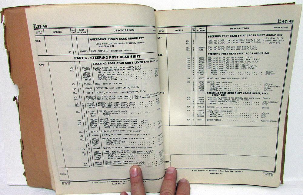 1940 Studebaker Commander Dealer Chassis Parts Catalog Book Model 10A ...