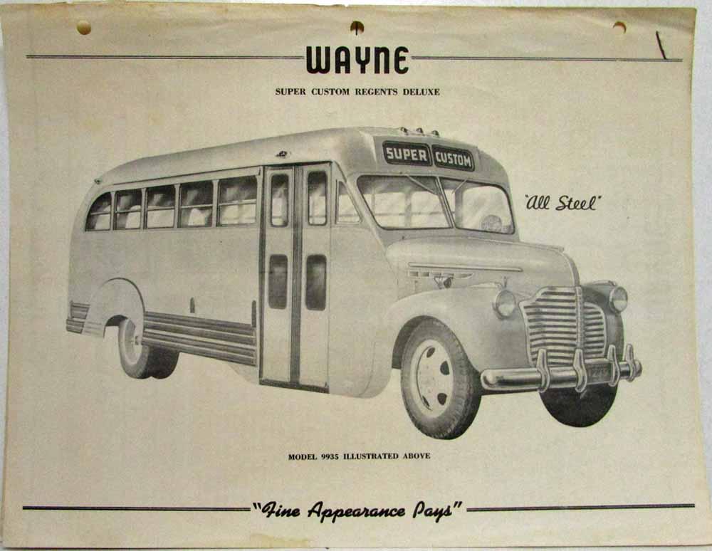 1947-1948 Wayne Super Custom Regent Deluxe Specs with Cost Sheet