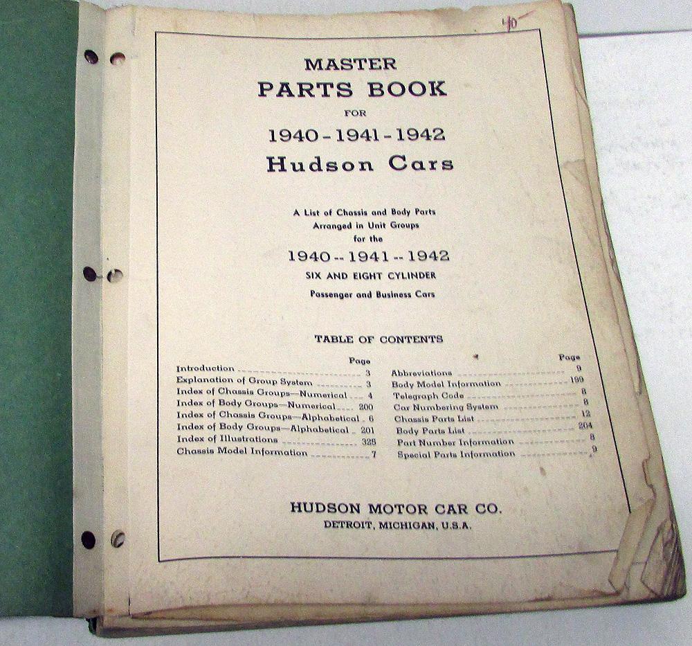 1940-42 Hudson Dealer Master Parts Book Six Eight Passenger Business ...