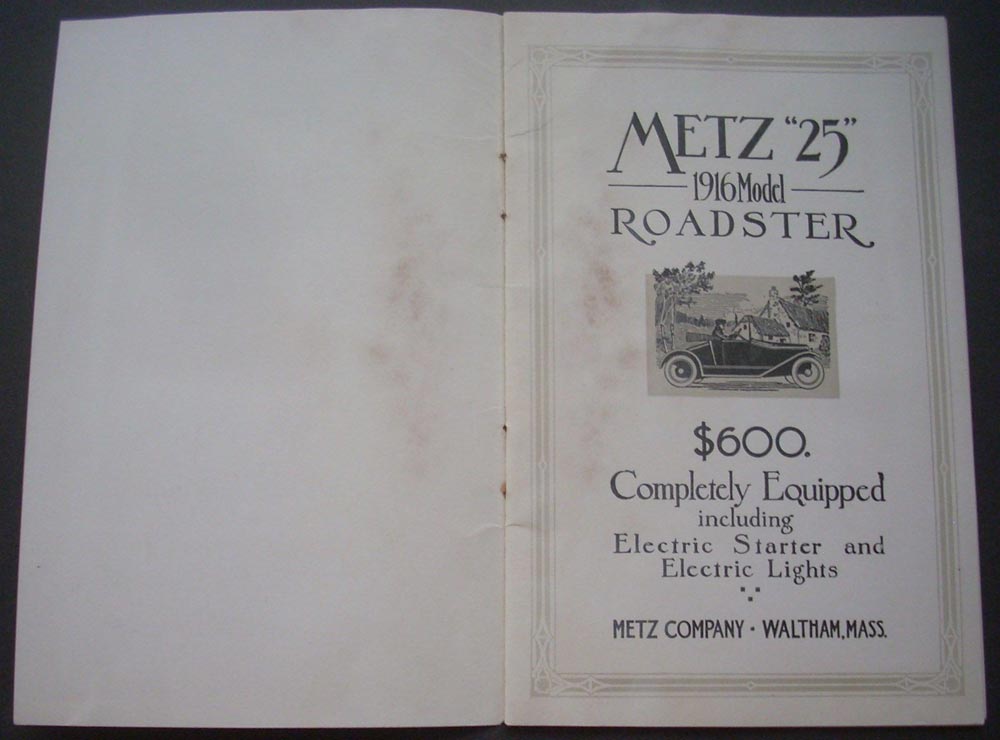 1916 Metz 25 Roadster Model Sales Book Pre 1916 Brass Era Original