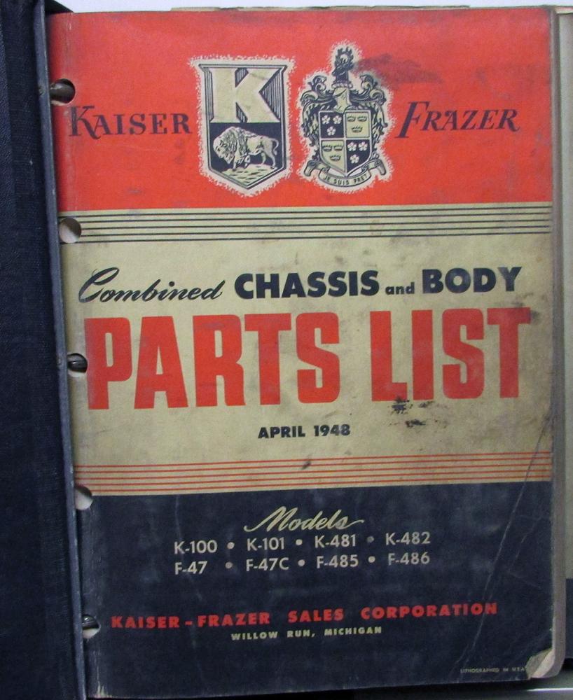 1948-49 Kaiser Frazer Parts List K100 101 481 482 491 492 F47 485 486 ...