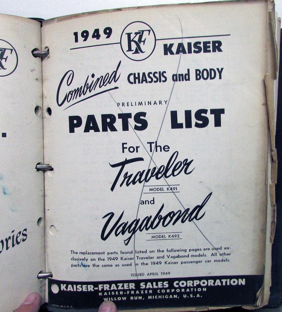 1948-49 Kaiser Frazer Parts List K100 101 481 482 491 492 F47 485 486 ...