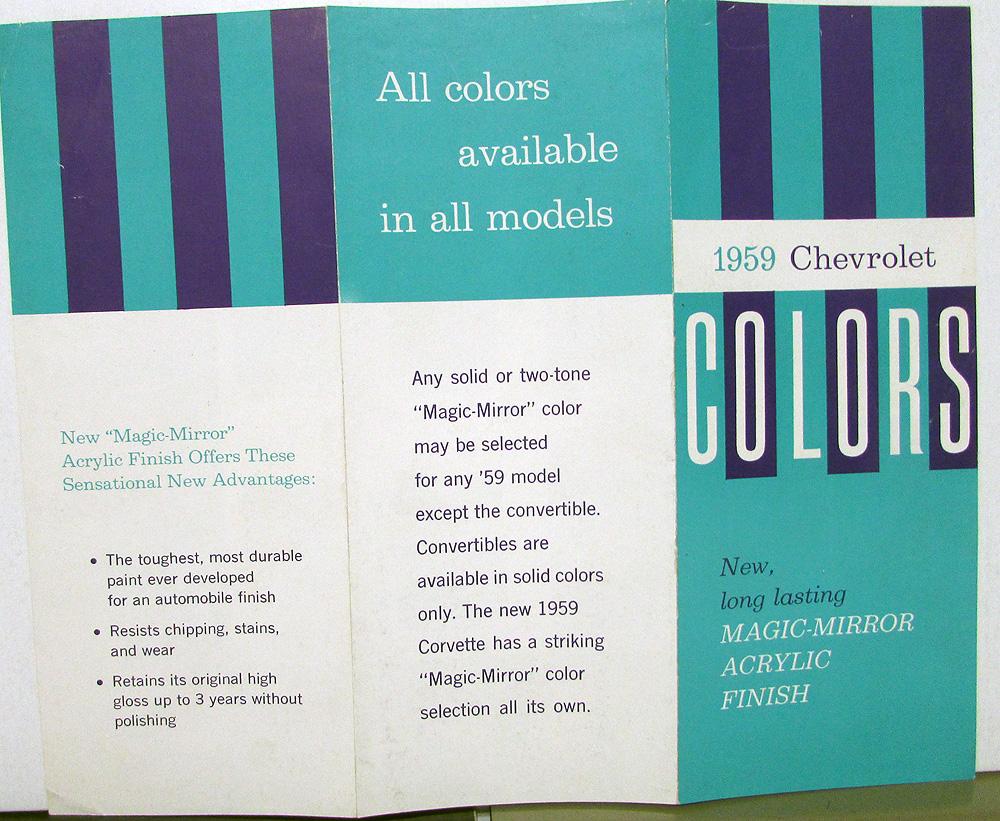 1959 Chevrolet Dealer Sales Brochure Color Options Bel Air Nomad Impala ...