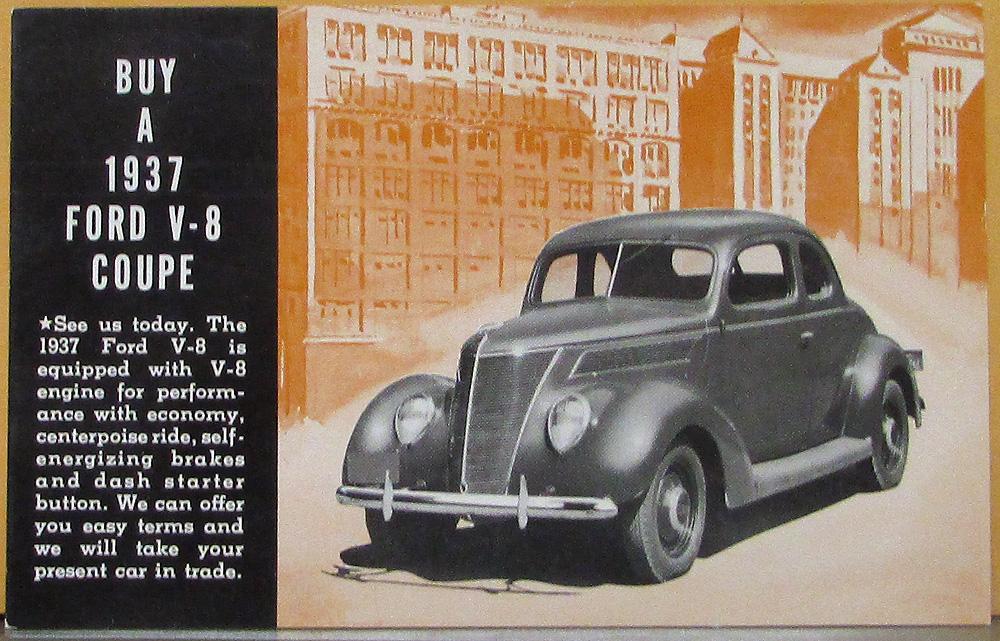 1937 Ford V8 Coupe Postcard Parish Motor Co Parish NY Original