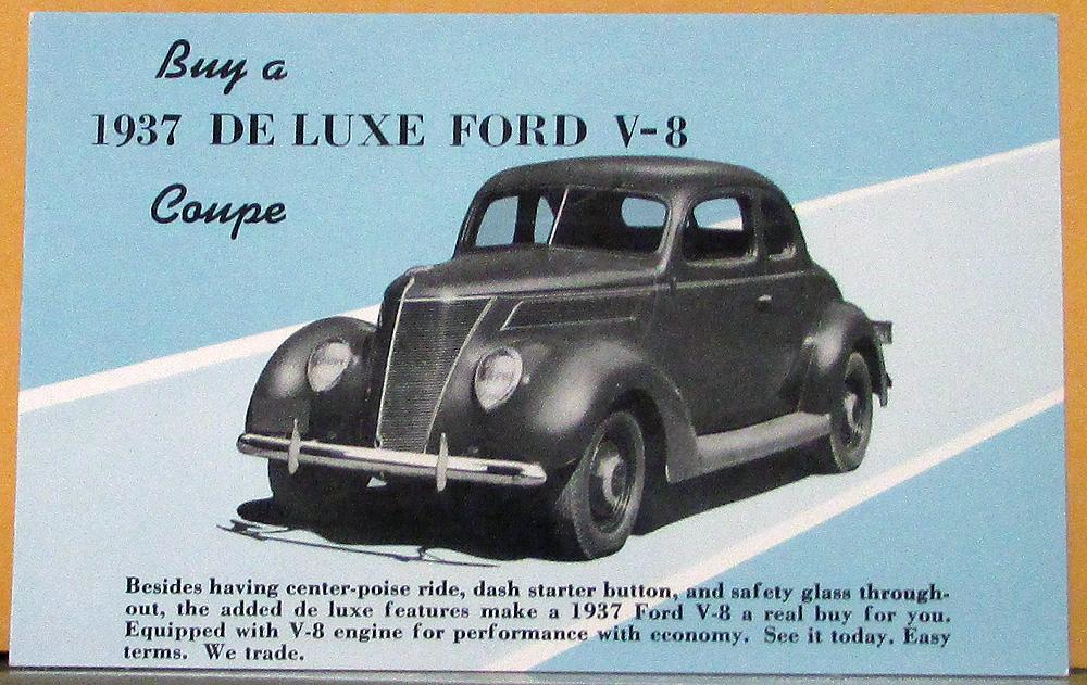 1937 Ford V8 Deluxe Coupe Postcard Parish Motor Co Parish NY Original