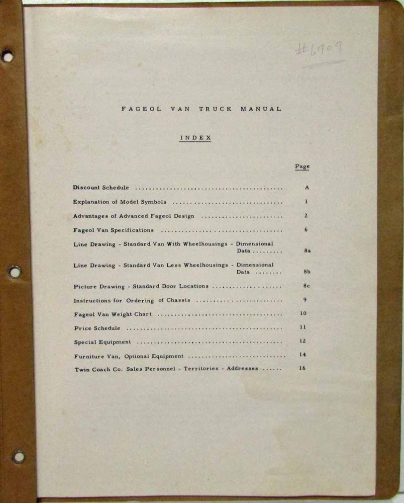 1952 Fageol FV & FVL Van Truck Manual and Instructions