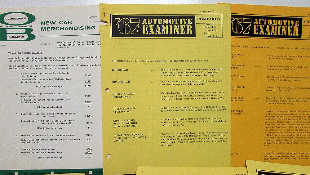 1967 Oldsmobile Dealer Marketing Sales Bulletins Set Pricing 442 ...