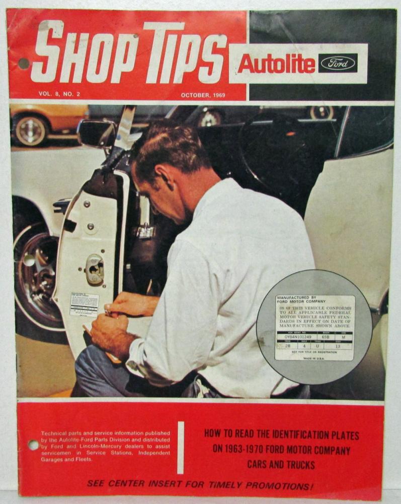 1969 October Ford Shop Tips Vol 8 No 3 How to Read ID Plates on 1963 ...