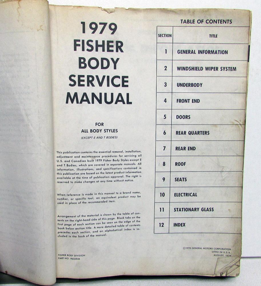 1979 Chevrolet Camaro Pontiac Firebird Trans Am Fisher Body Service ...