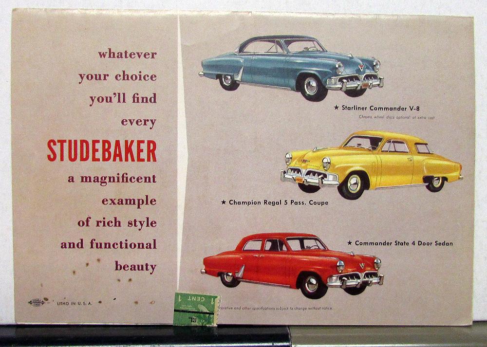 1952 Studebaker Commander Land Cruiser V8 and Champion Sales Mailer