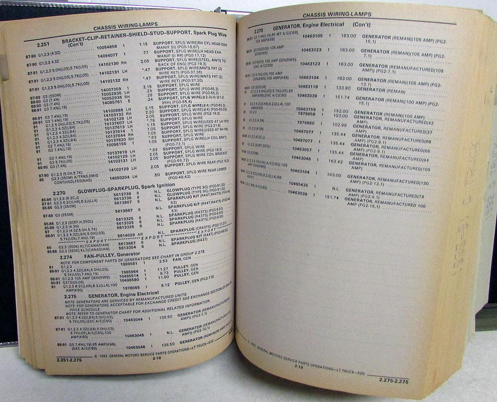1985-1992 Chevrolet GMC Van Dealer Parts Book G Series Cargo Vandura GM