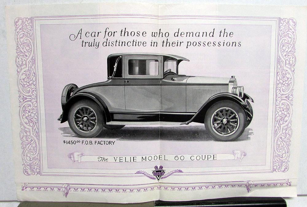 1926 1927 Velie Coupe Model 60 Long Life Sales Brochure Folder Original