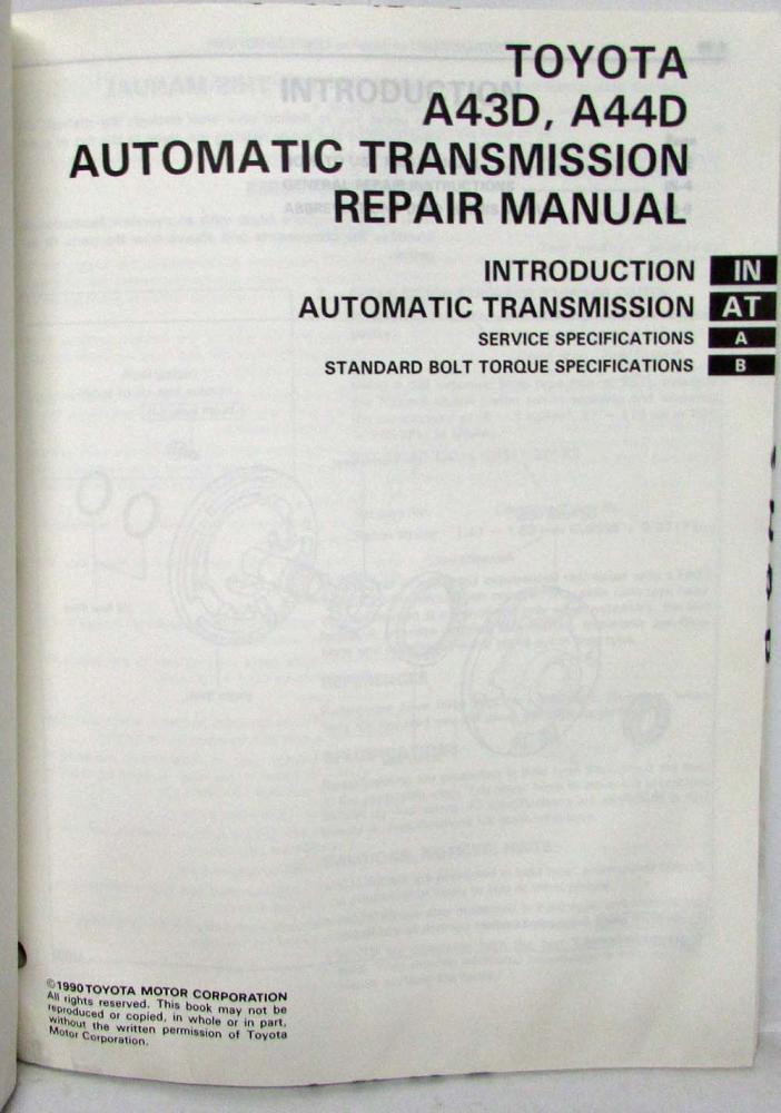1991 Toyota Automatic Transmission Service Repair Manual A43D A44D ...