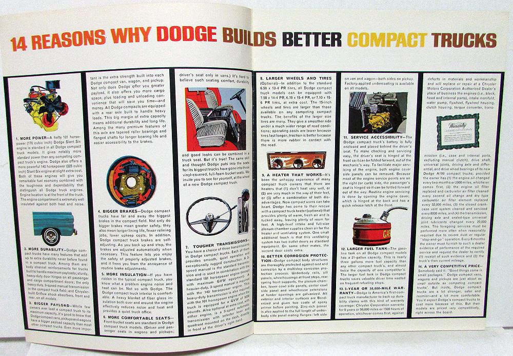 1964 Dodge Truck Dealer Sales Brochure Compact Trucks A100 Pickup Van Wagon