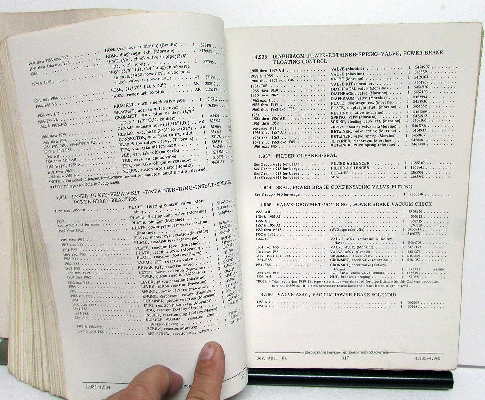 1964 Oldsmobile Chassis Parts Book Catalog F85 Cutlass Vista Cruiser 88 ...