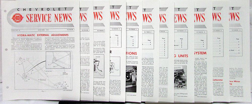 1954 Chevrolet Service News Bulletins Complete Set Vol 26 12 Issues ...