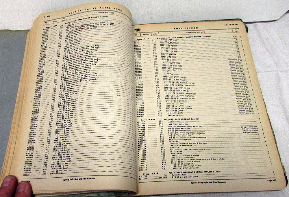 1942 & Earlier Pontiac Body Parts Book Catalog Chieftain Streamliner ...