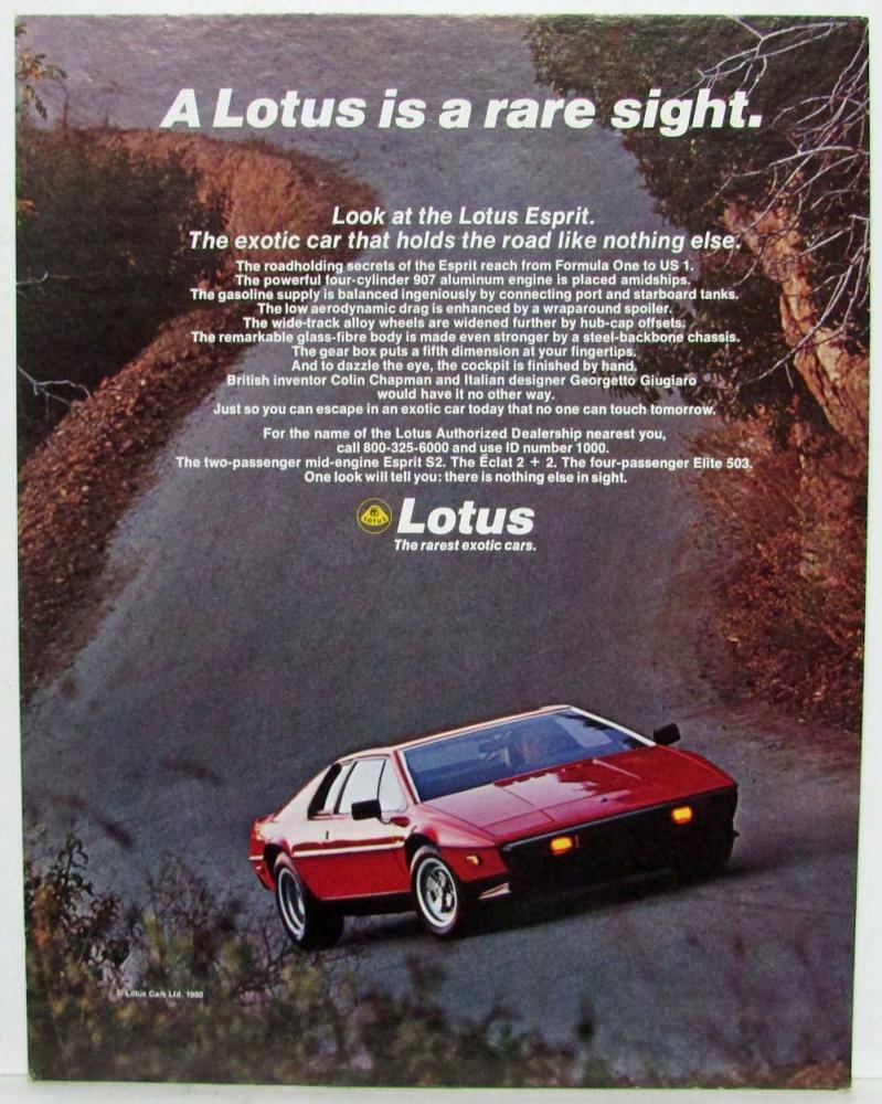 1980 Lotus Esprit Dealer Stand-up Advertisement - Car Facing Right