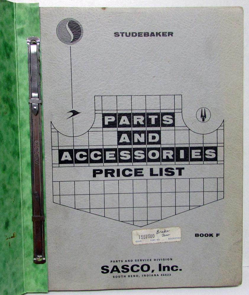1968 Studebaker Dealer Parts & Accessories Price List Book F Original ...