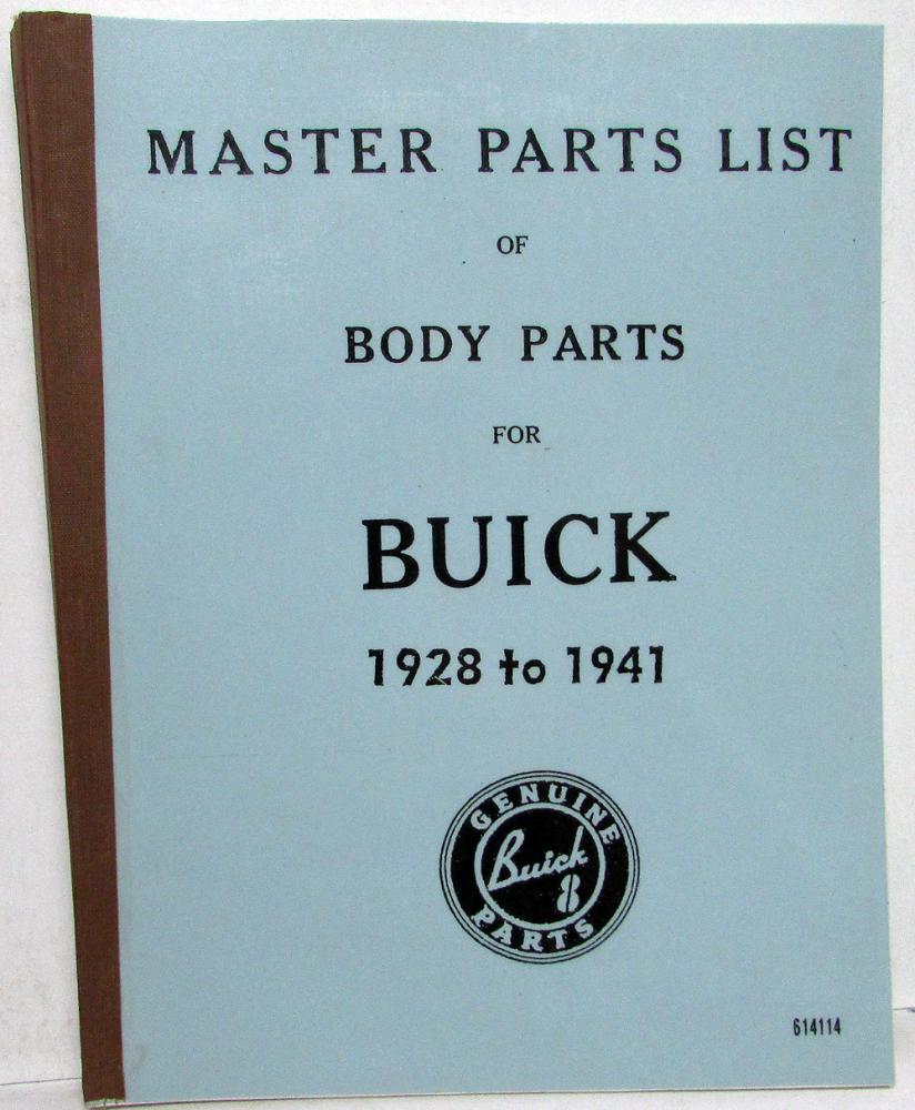1928 to 1941 Buick Master Body Parts List Catalog Book Sedan Coupe ...