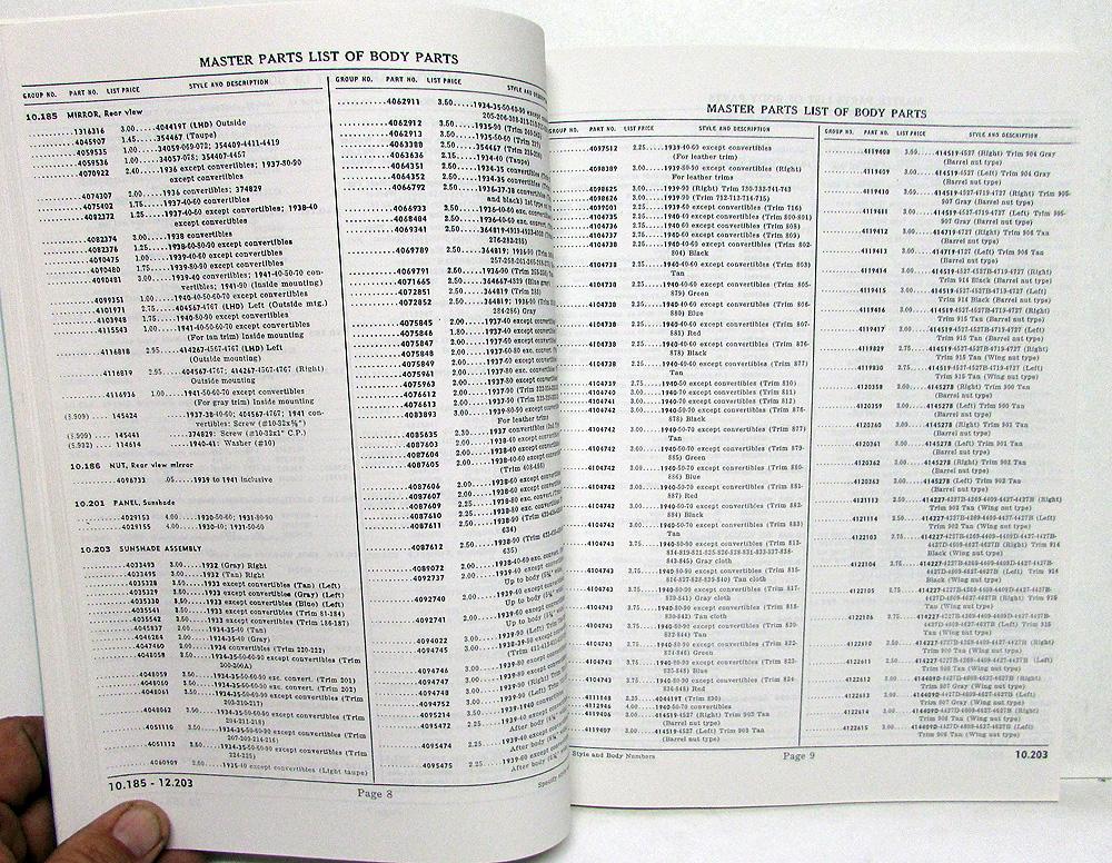 1928 to 1941 Buick Master Body Parts List Catalog Book Sedan Coupe ...