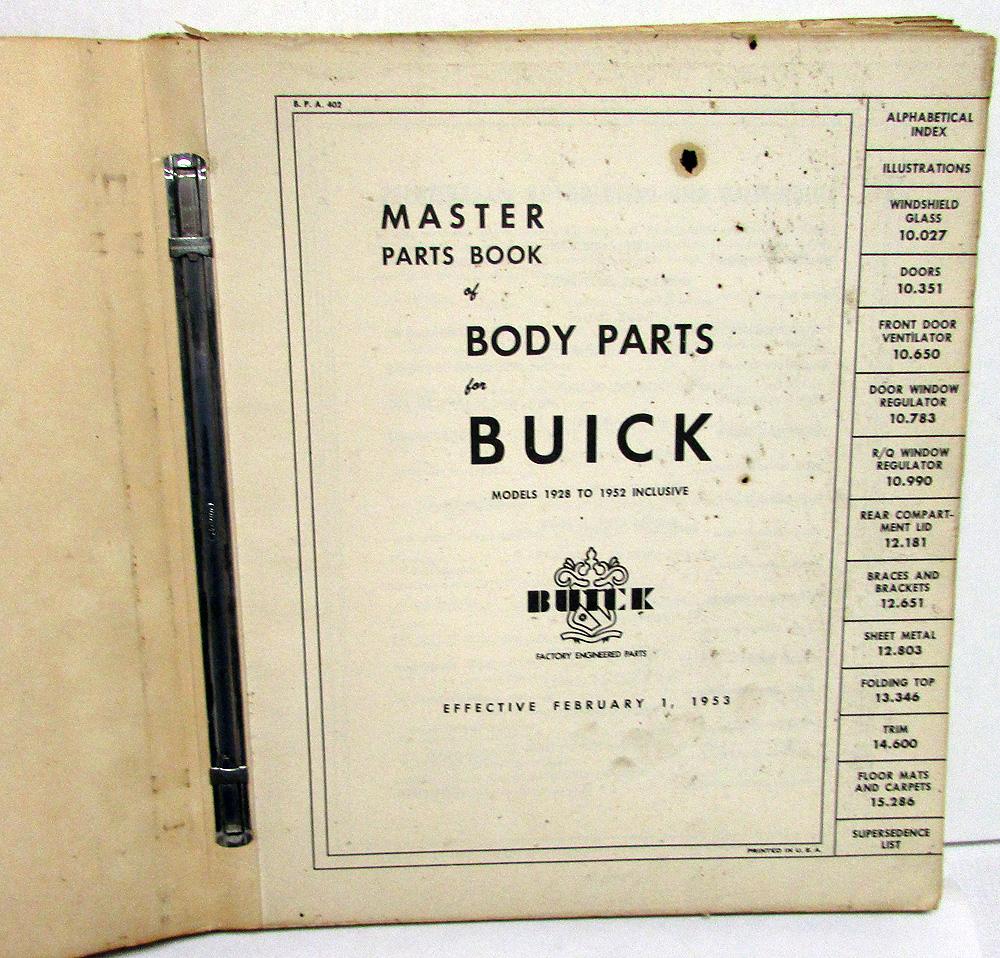 1928 To 1952 Buick Master Body Parts Book Catalog Original Full Line ...