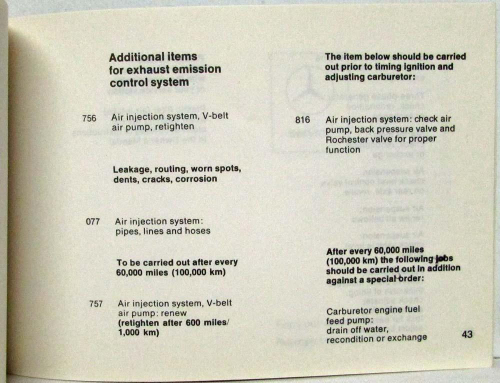 1975 Mercedes Benz Service Booklet - USA Special Edition - Over 100000 ...