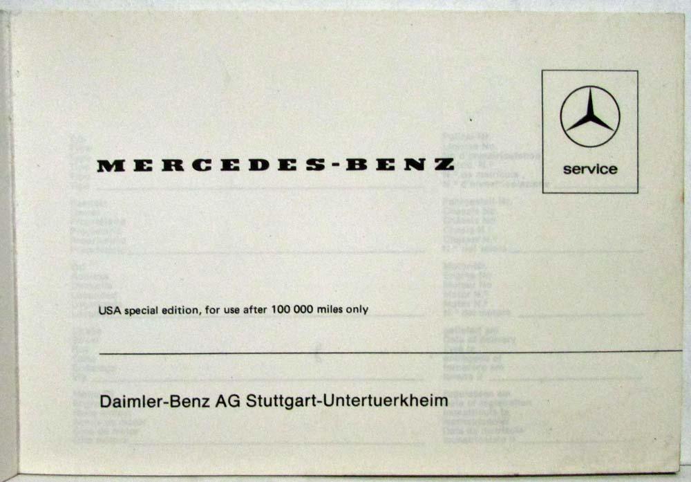 1976 Mercedes Benz Service Booklet - USA Special Edition - Over 100000 ...