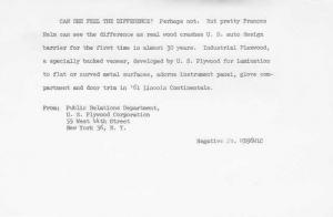 1961 Lincoln Continental with Flexwood Press Photo & Release - Frances ...