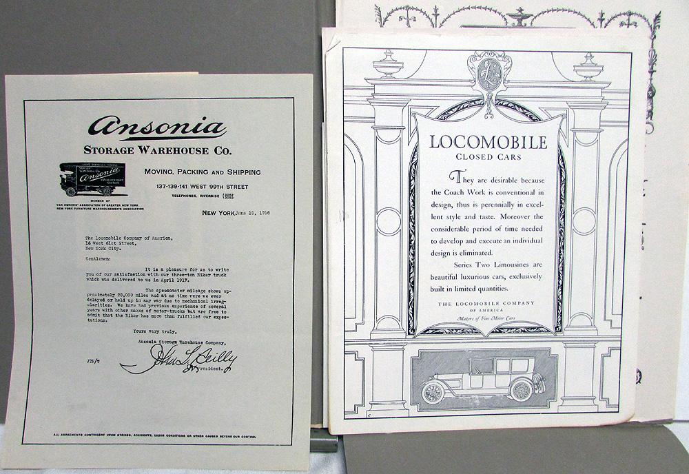 1918 Locomobile Car Riker 5 Ton Truck Sales Portfolio Spec Data Sheets ...