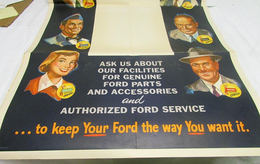 Vintage 1940s 1950s Ford Dealership Showroom Poster Sales Service Parts ...