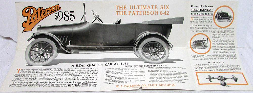 1916 Paterson Model 6-42 Dealer Brochure Mailer Ultimate Six Features ...
