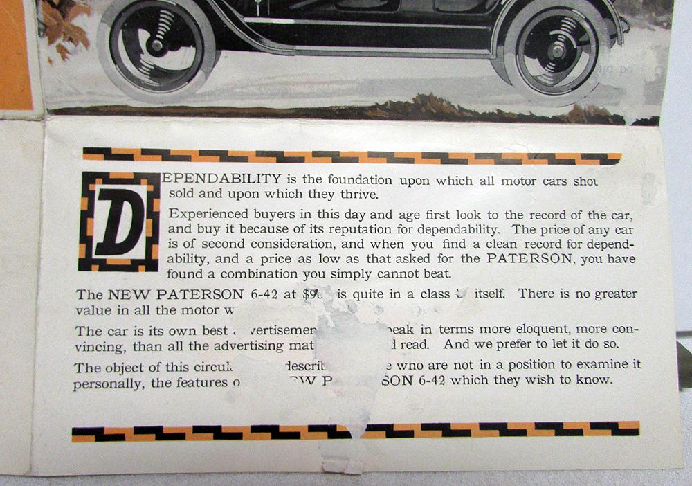 1916 Paterson Model 6-42 Dealer Brochure Mailer Ultimate Six Features ...