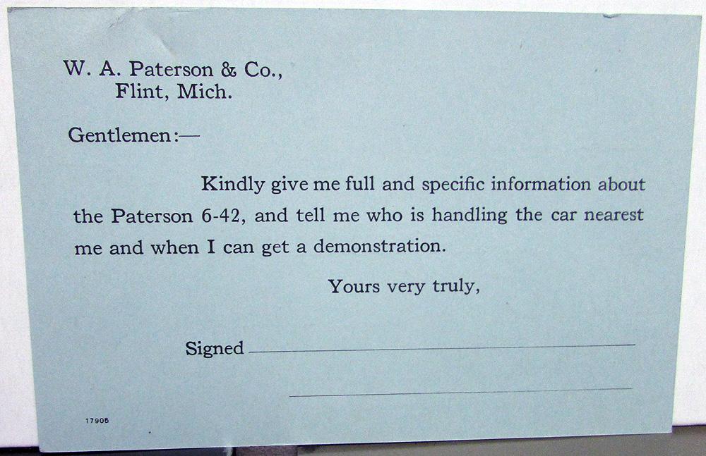 1916 Paterson Model 6-42 Dealer Brochure Mailer Ultimate Six Features ...