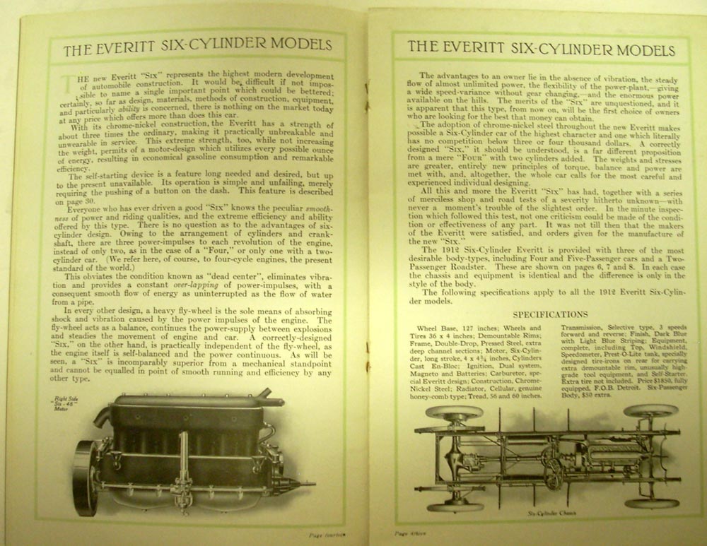 1912 Everitt Motor Cars Model 6-48 4-36 30 Dealer Sales Brochure ...