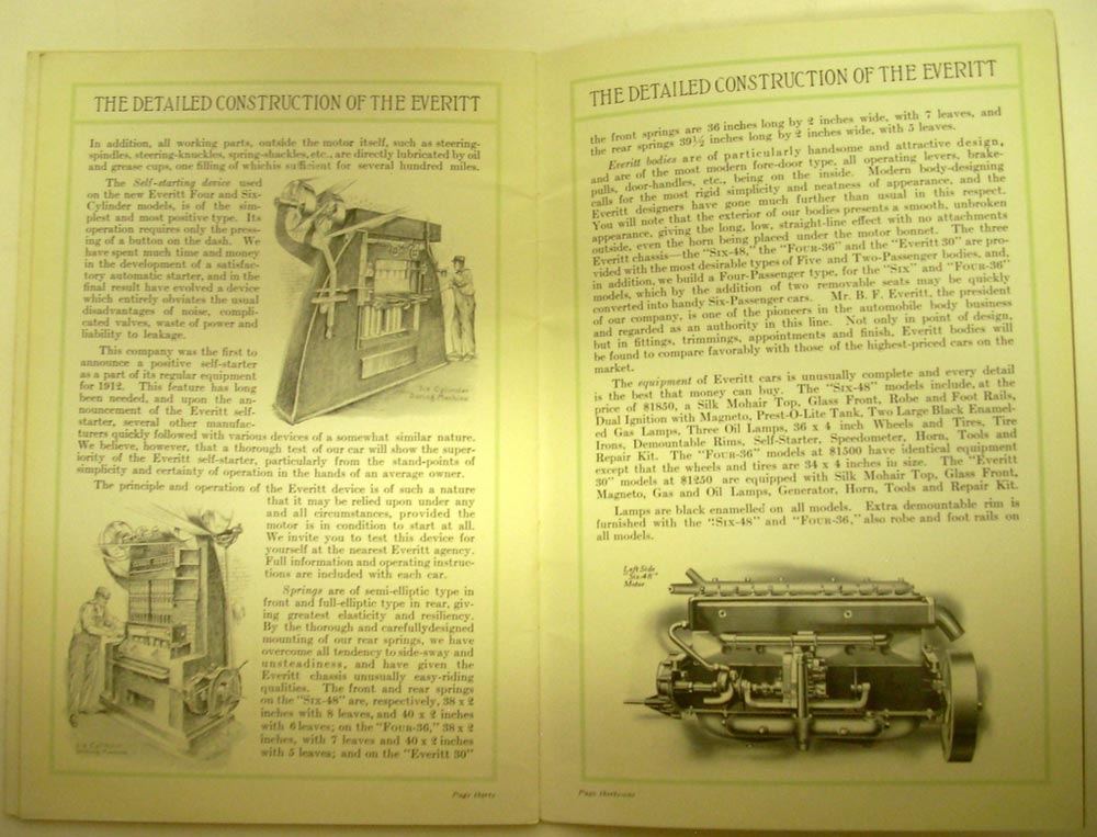 1912 Everitt Motor Cars Model 6-48 4-36 30 Dealer Sales Brochure ...