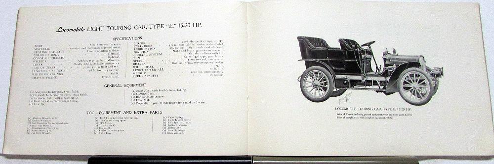 1905 Locomobile Gasolene Touring Cars Type D E F H Prestige Sales ...